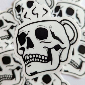 Skull Coffee Mug Sticker for Water Bottles and Hydroflask. Laptop Decal ...