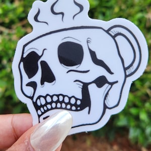 Skull Coffee Mug Sticker for Water Bottles and Hydroflask. Laptop Decal ...
