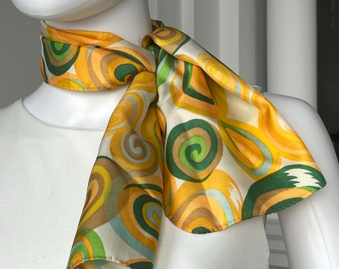 Vintage 60s 70s Mod Wavy Pattern Neck Scarf Headband - Hand Sewn Rolled ...
