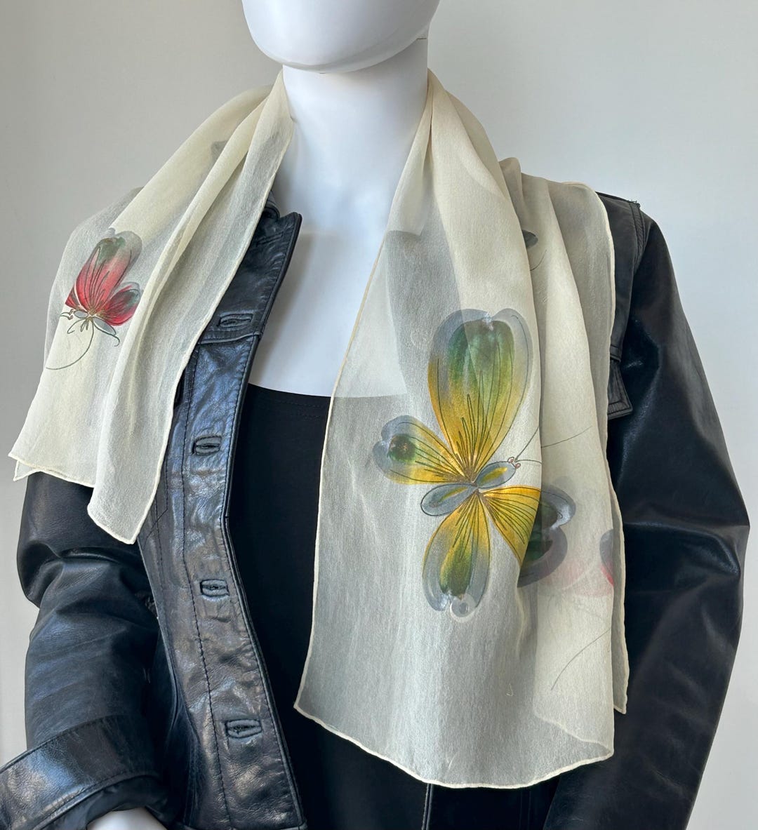 Vintage Neck Scarf 1950's 60's, Handpainted Butterflies, Rare - Etsy