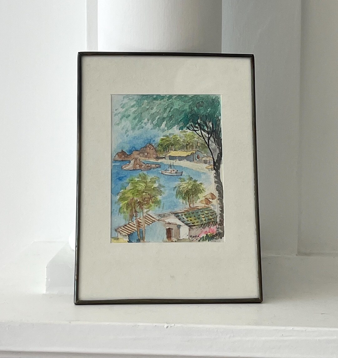 Vintage Watercolor Painting - Lagoon Tropical Scene 7x5” Artist Signed ...