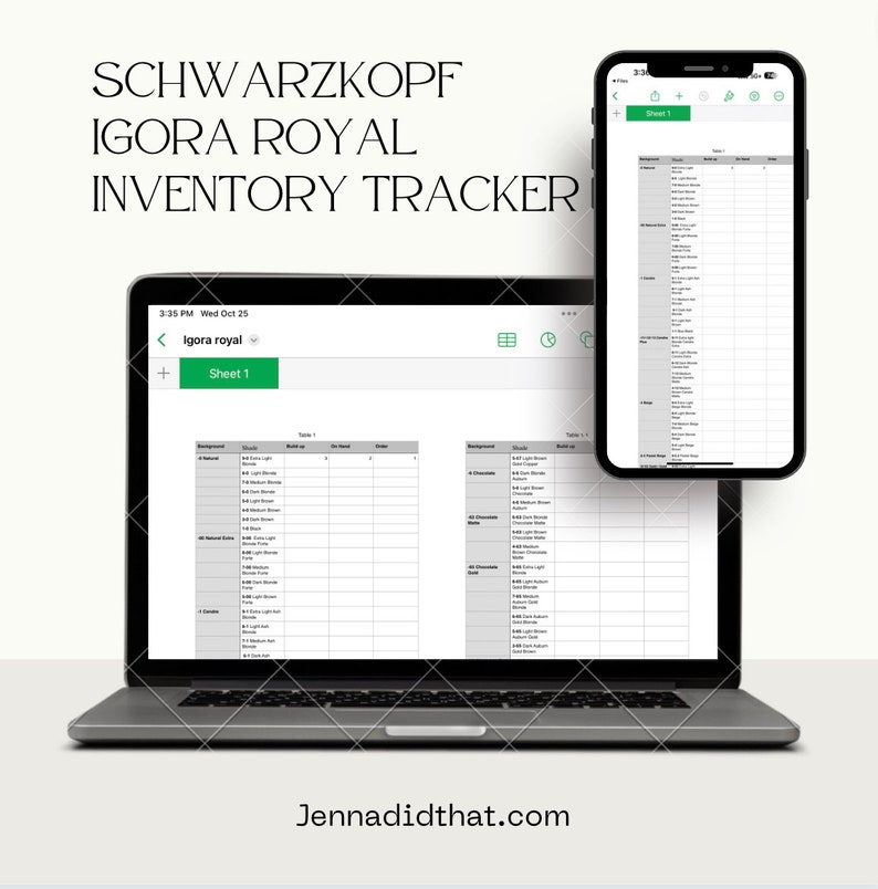 Schwarzkopf Igora Royal Digital and Printable Inventory Chart - Etsy