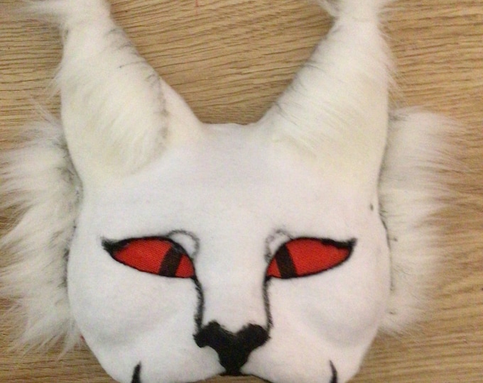 SUPER FLUFFY High Quality White Cat Therian Mask With Red Eyes ...