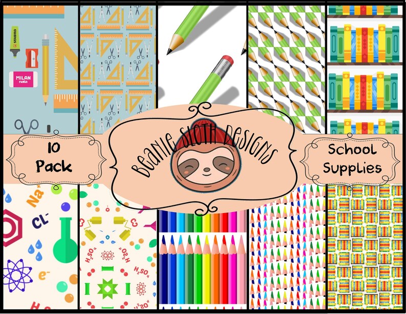 School Supplies Digital Papers - Etsy