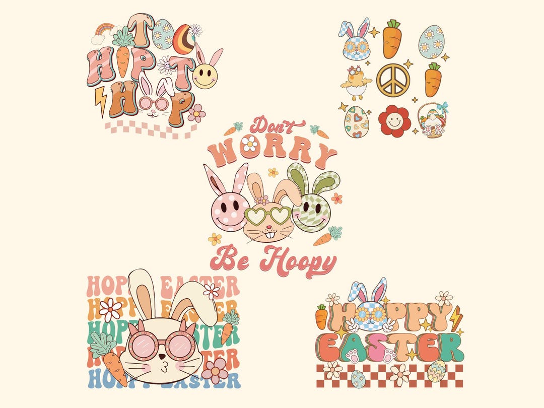 Groovy Easter PNG Bundle, Retro Bunny Shirt Design, Hippie Easter ...