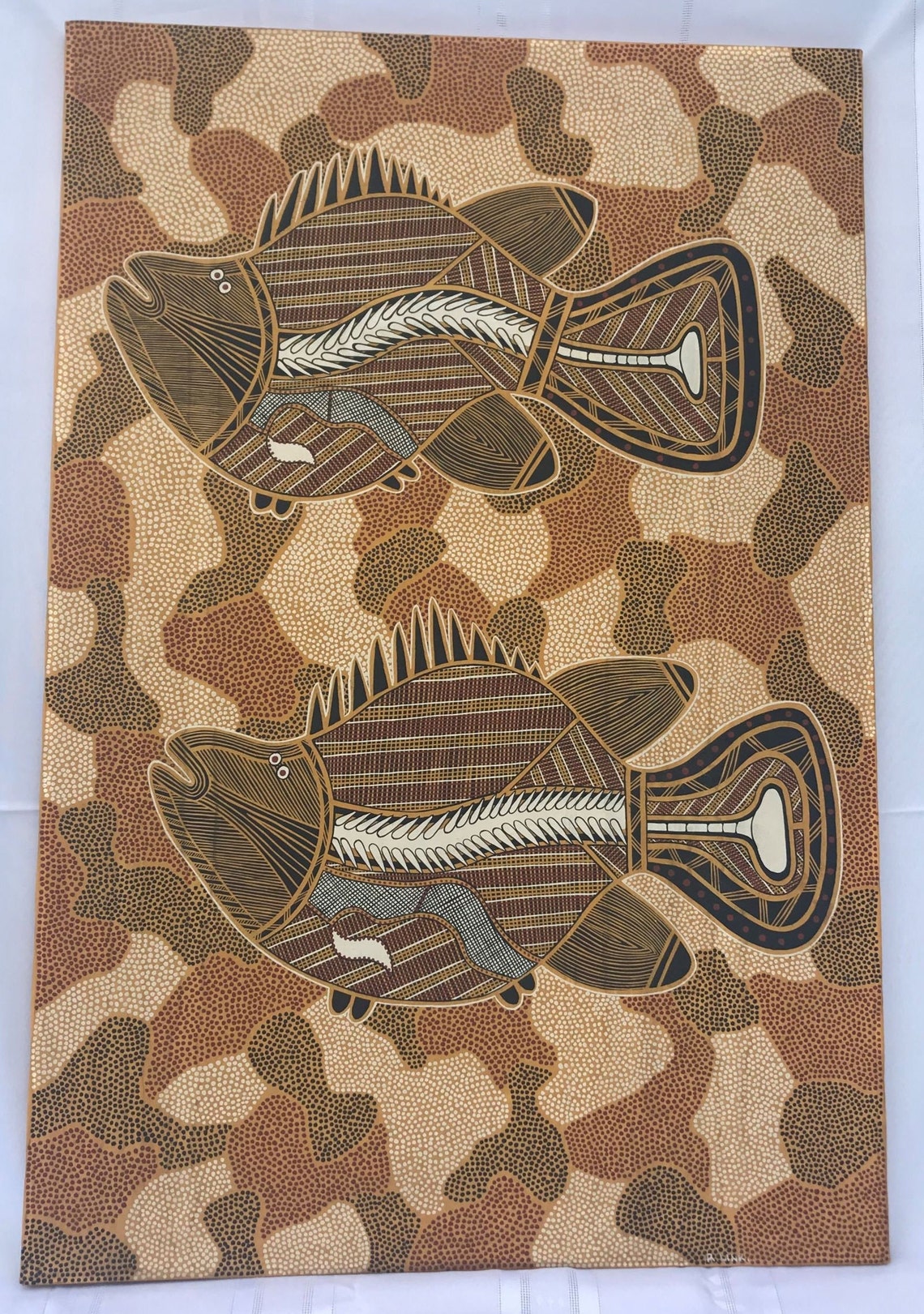 Original Oil Australian Aboriginal Dot Painting by Roy Link Two ...