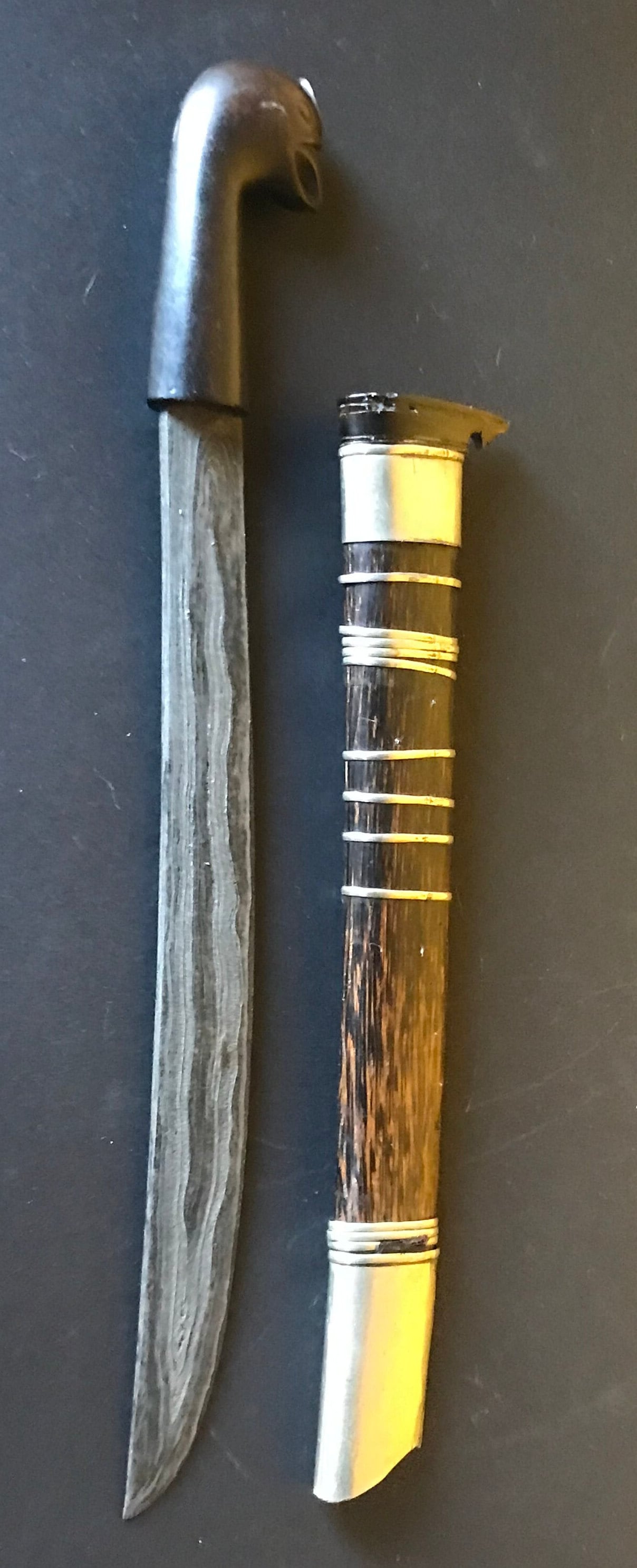 Antique Traditional Malay Golok, Legacy of Johor, Silver/wood, Damascus ...