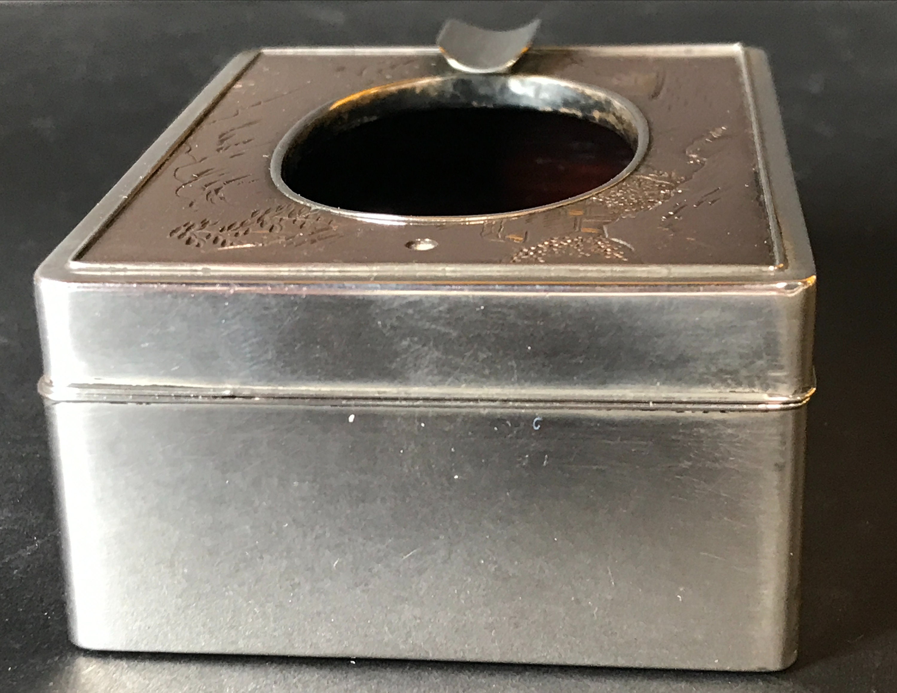 Vintage Japanese Silver and Gold Wood Ashtray W Village and Mountain ...
