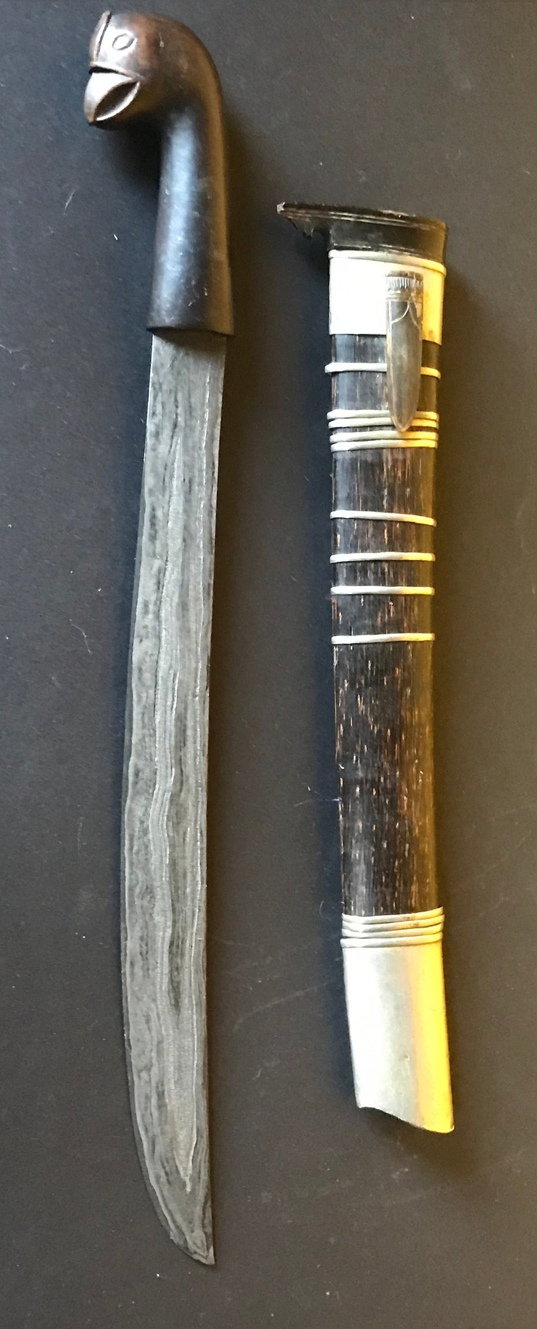 Antique Traditional Malay Golok, Legacy of Johor, Silver/wood, Damascus ...