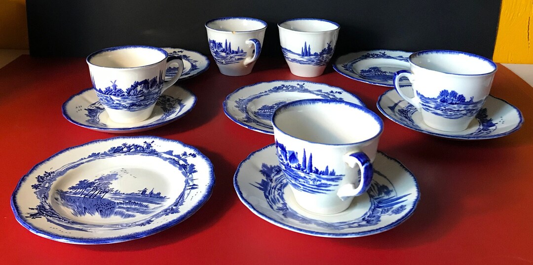 Royal Doulton Norfolk Tea Set: Antique Delftware Dessert Plates & Cups ...
