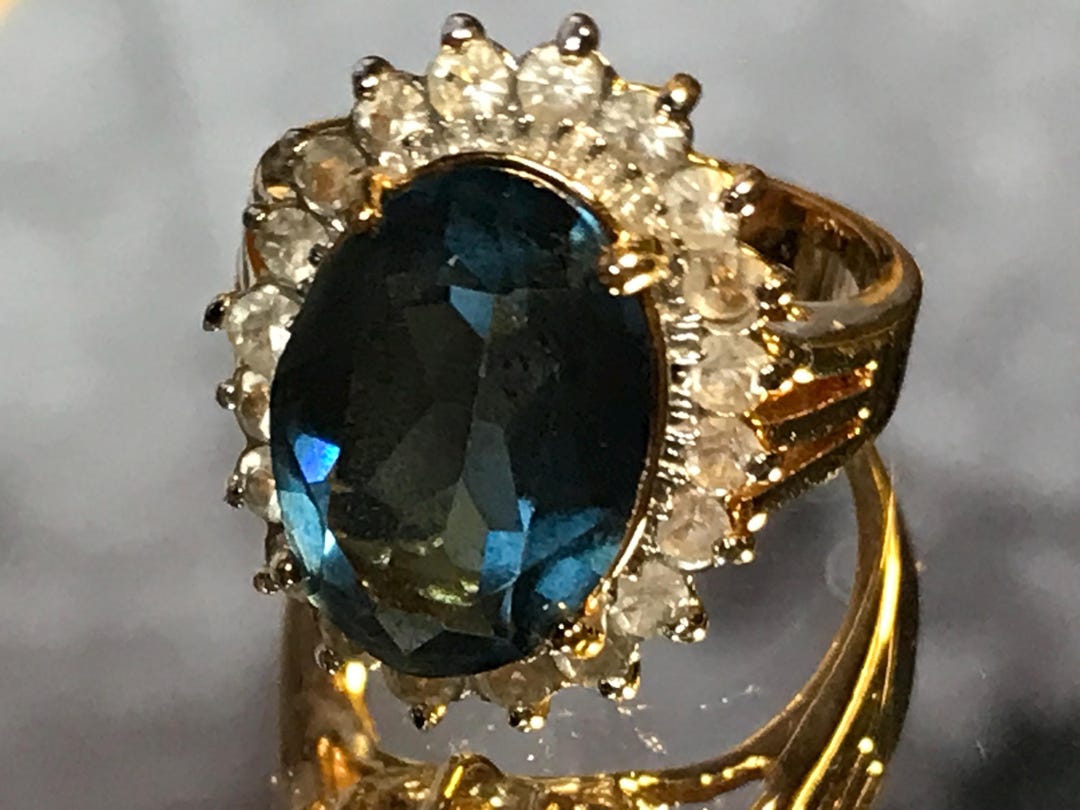Vintage ESPO Blue Topaz CZ Halo Ring: Gold Over Sterling Silver, Size 5 ...