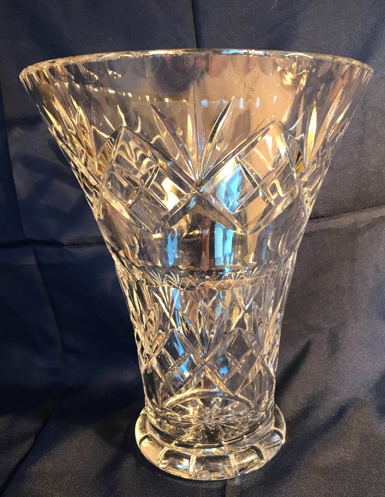 Vintage Large Crystal Flower Vase - 21cm H X 16.5 W (vase Opening) - Etsy