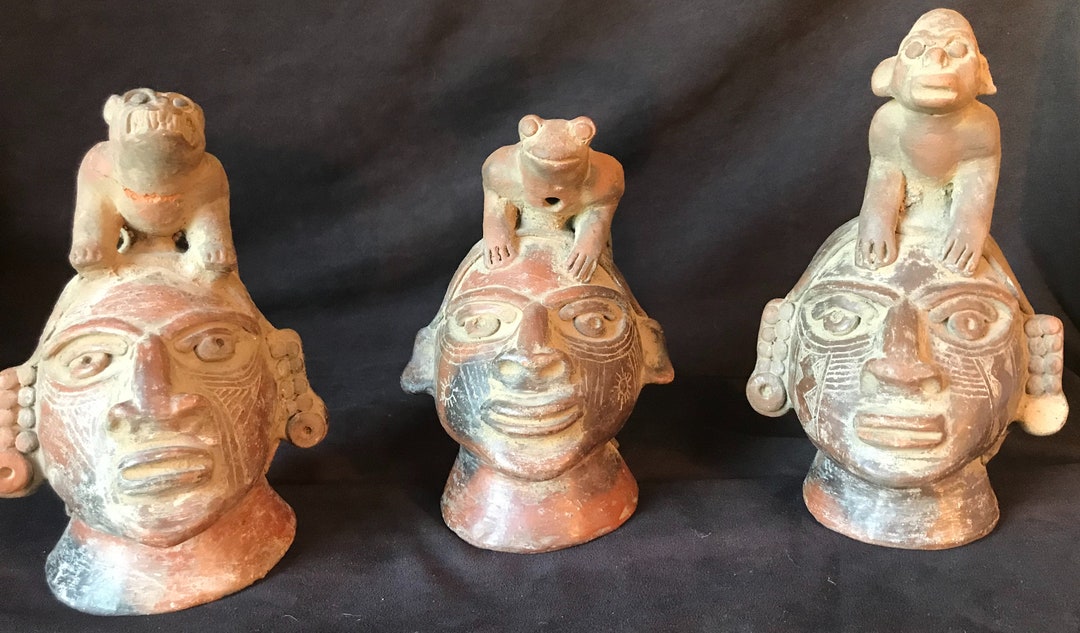 Vintage Mayan Terra Cotta Clay Pottery Busts Man and Beast - Etsy