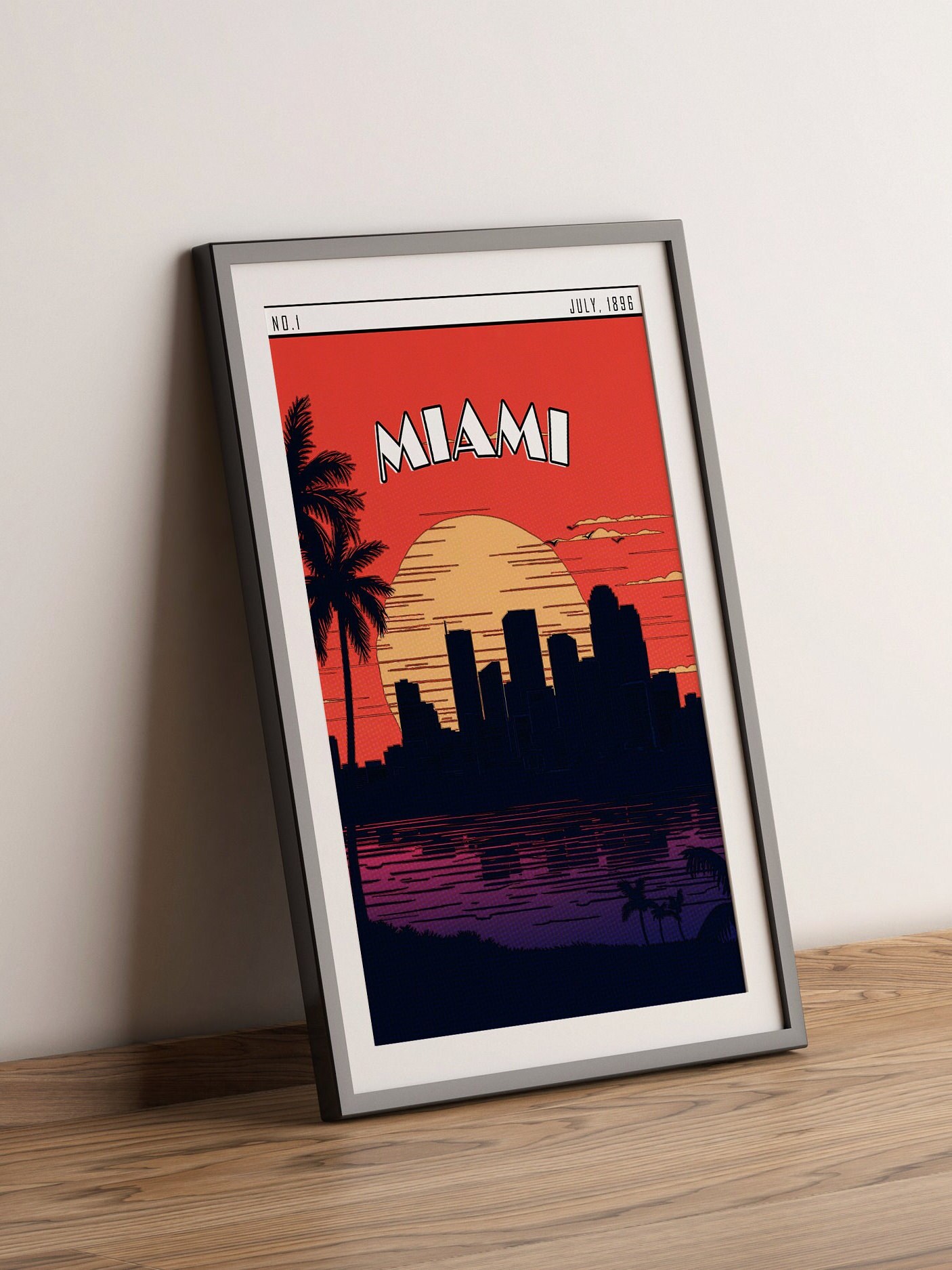Miami Skyline Comic Book Art, Miami Skyline, Miami Vice Poster, Miami ...