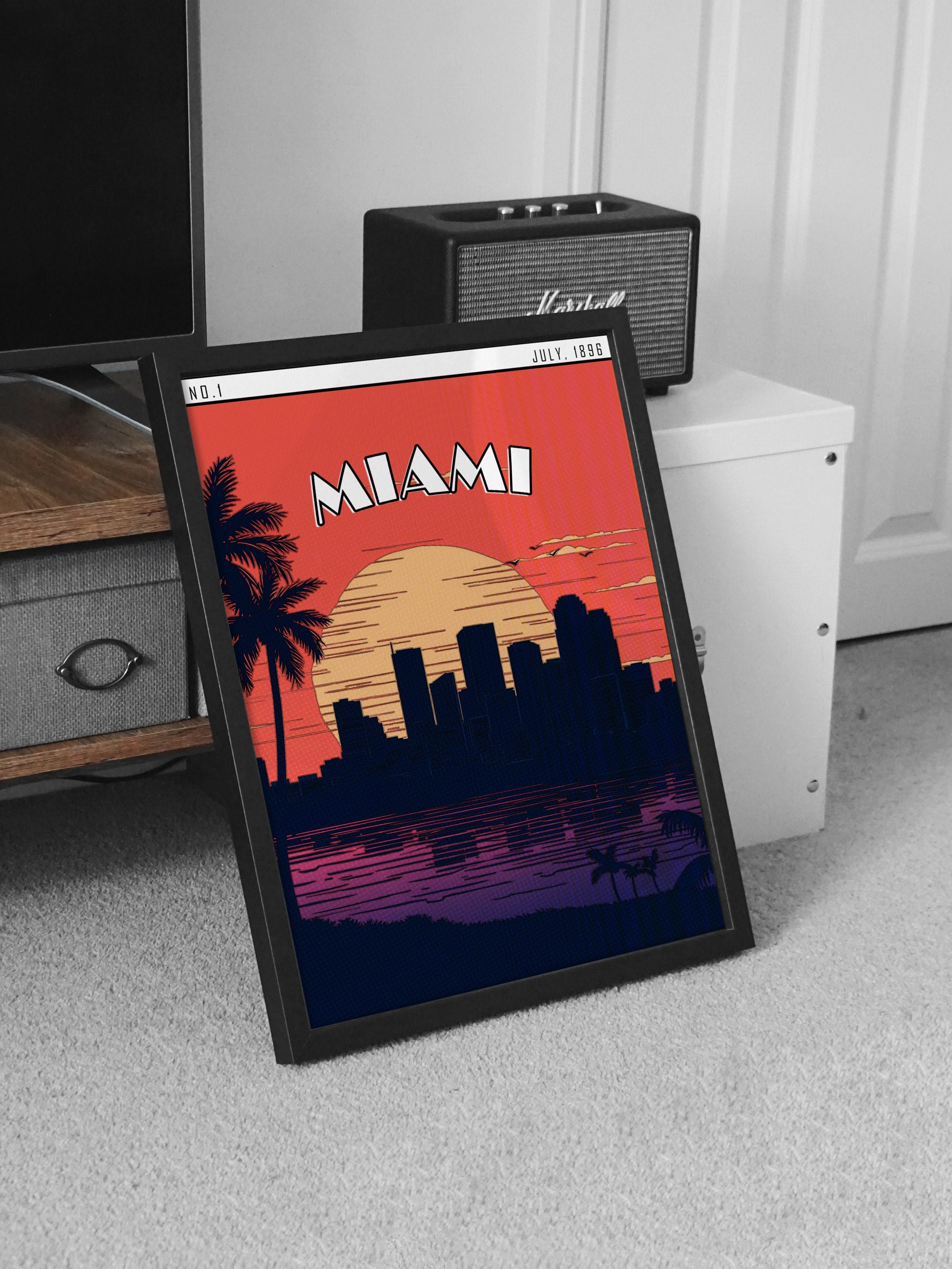 Miami Skyline Comic Book Art, Miami Skyline, Miami Vice Poster, Miami ...