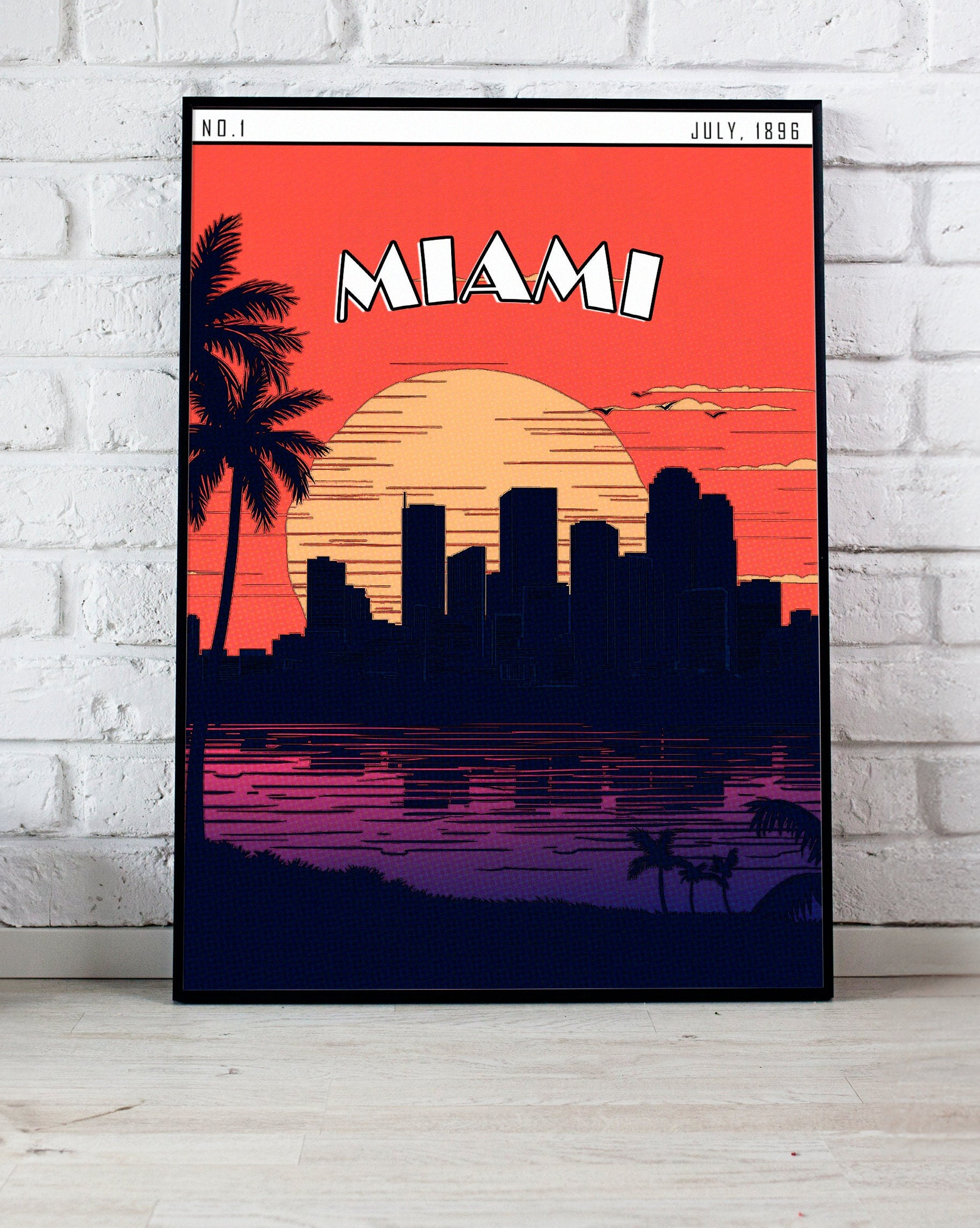 Miami Skyline Comic Book Art, Miami Skyline, Miami Vice Poster, Miami ...