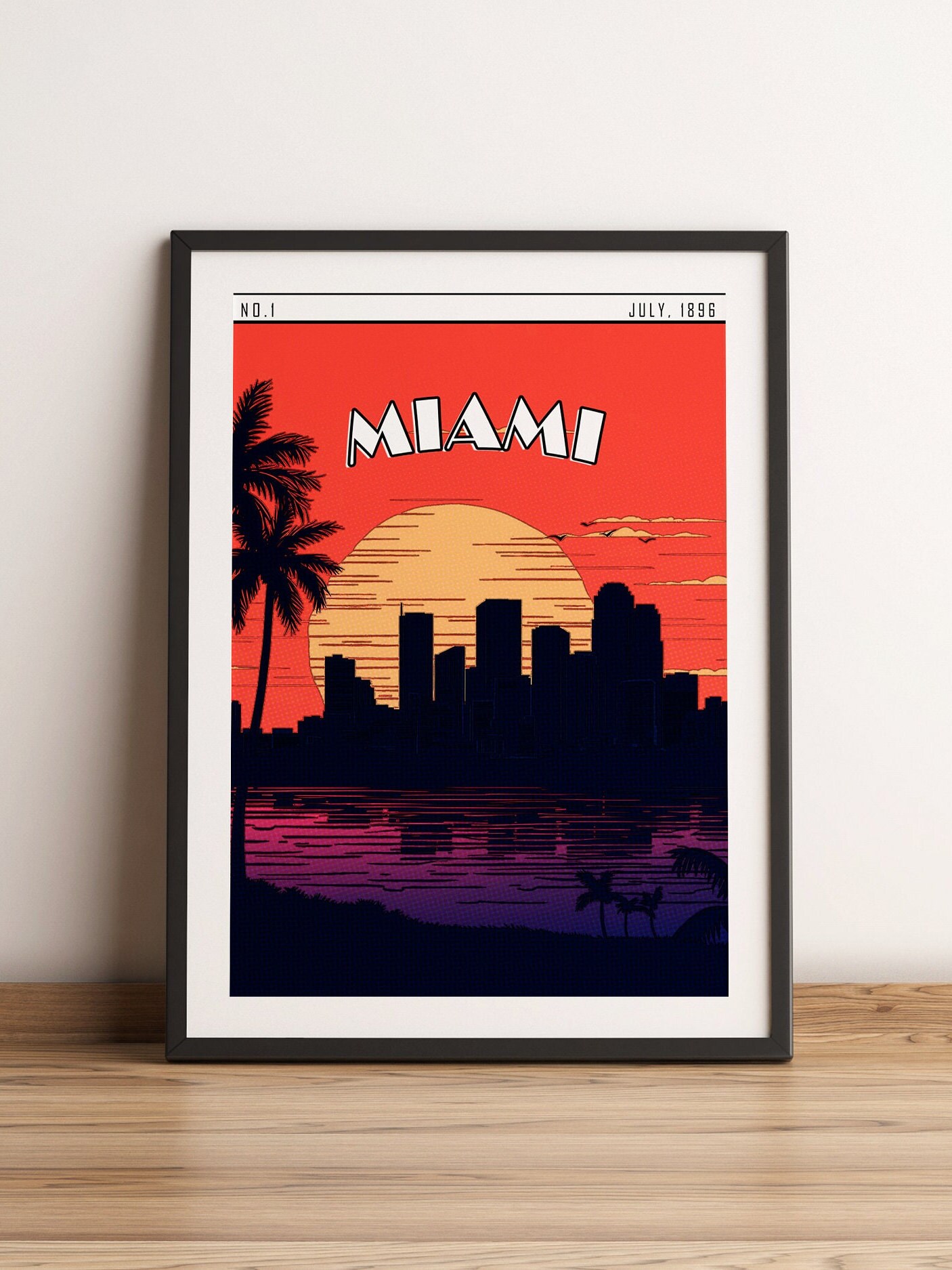 Miami Skyline Comic Book Art, Miami Skyline, Miami Vice Poster, Miami ...