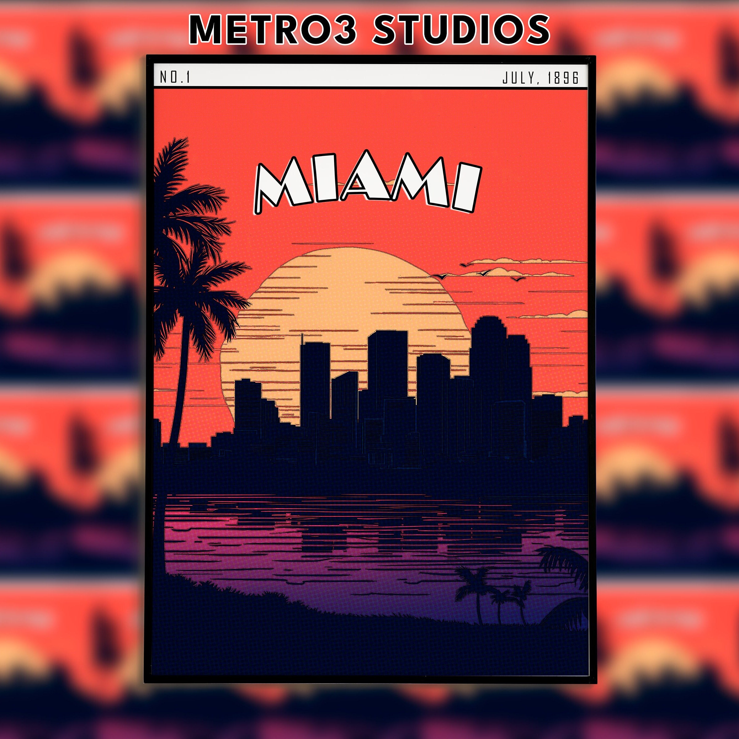 Miami Skyline Comic Book Art, Miami Skyline, Miami Vice Poster, Miami ...