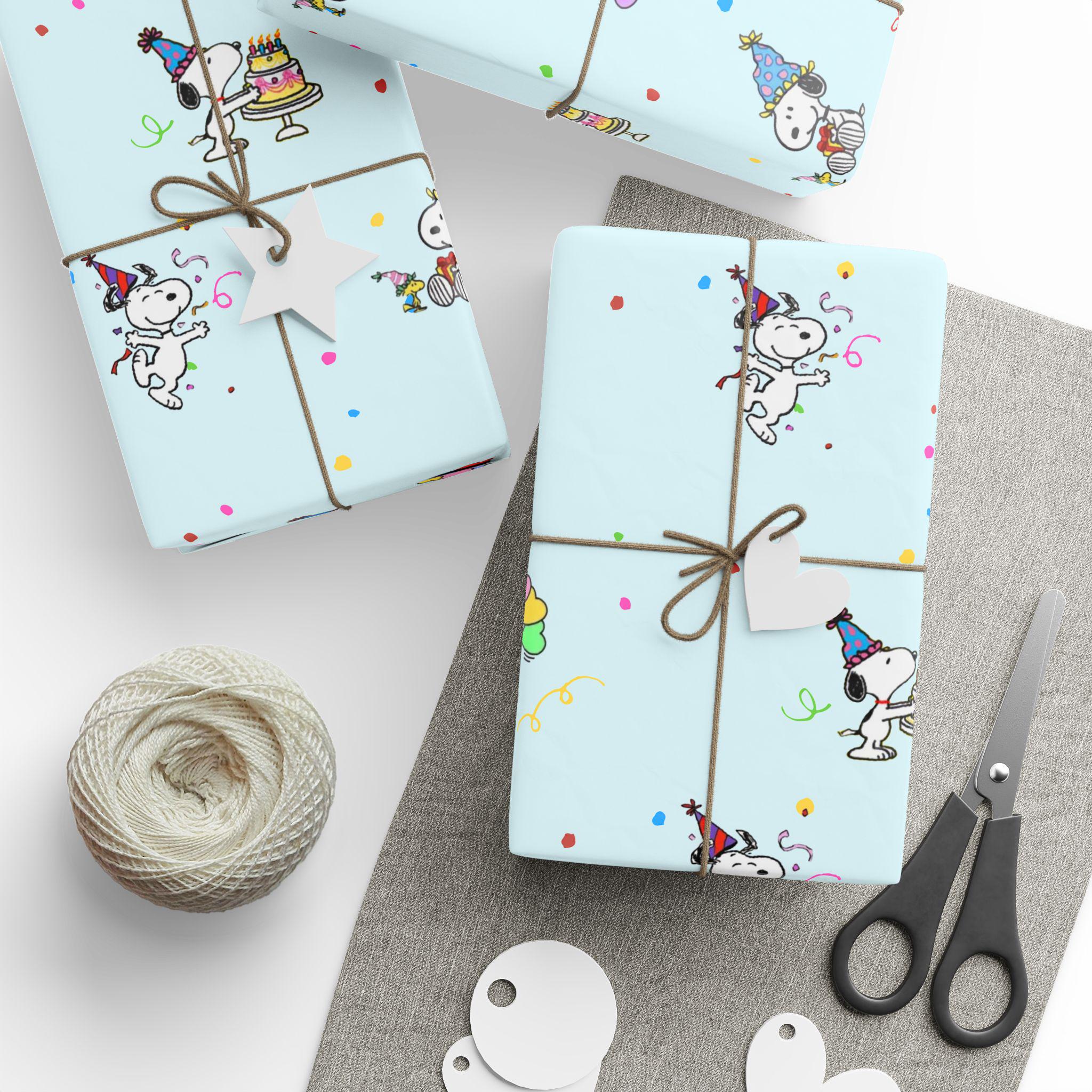 Snoopy Birthday Wrapping Paper | Pastel Blue Peanuts Gift Wrap ...