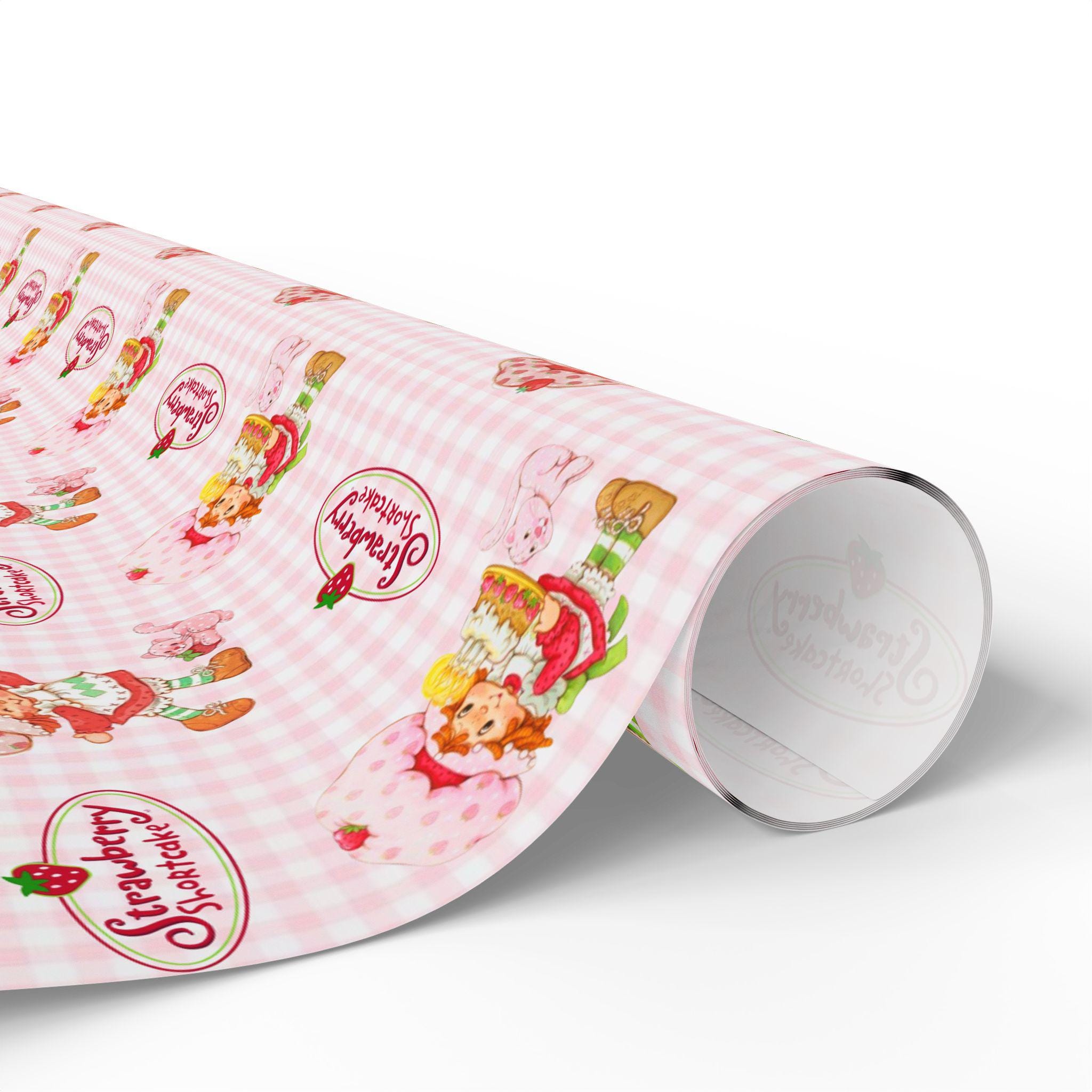 Strawberry Shortcake Wrapping Paper | Pink Gingham Gift Wrap | Vintage ...