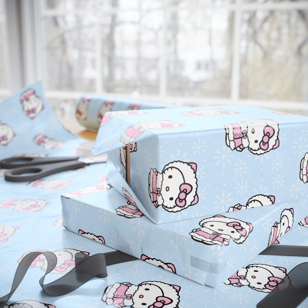 Winter Hello Kitty Wrapping Paper | Pink Coat Kawaii Gift Wrap | Light ...