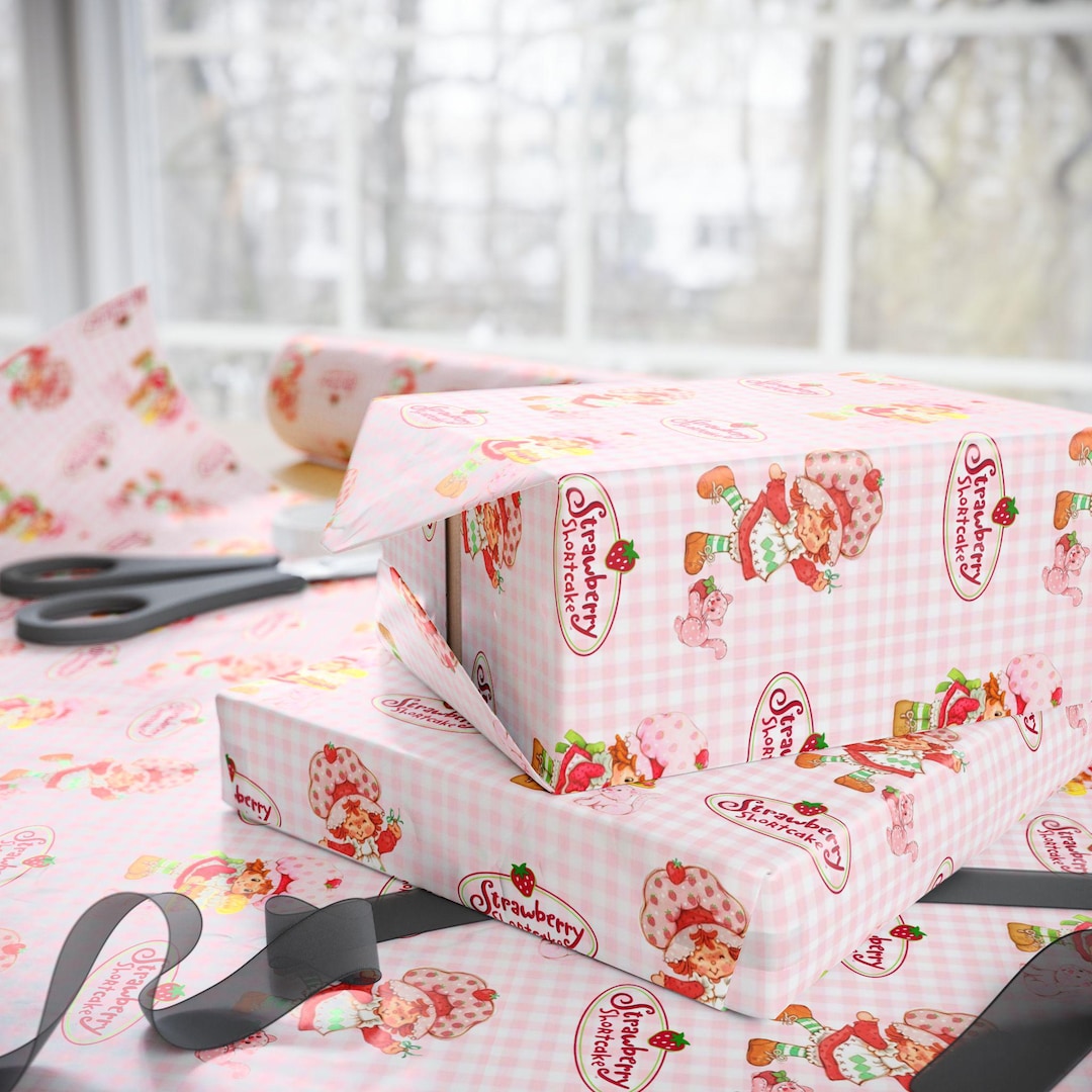 Strawberry Shortcake Wrapping Paper | Pink Gingham Gift Wrap | Vintage ...