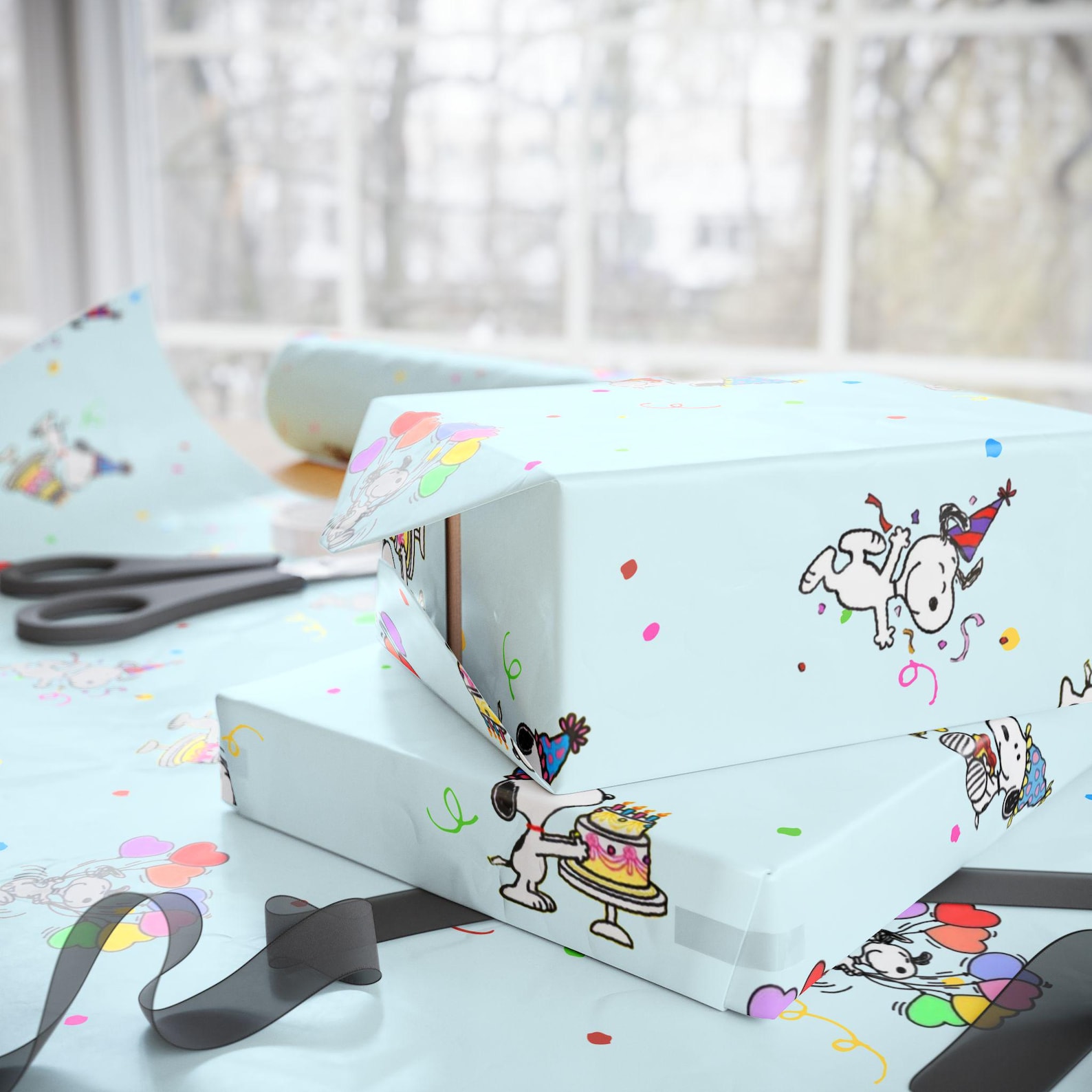 Snoopy Birthday Wrapping Paper | Pastel Blue Peanuts Gift Wrap ...