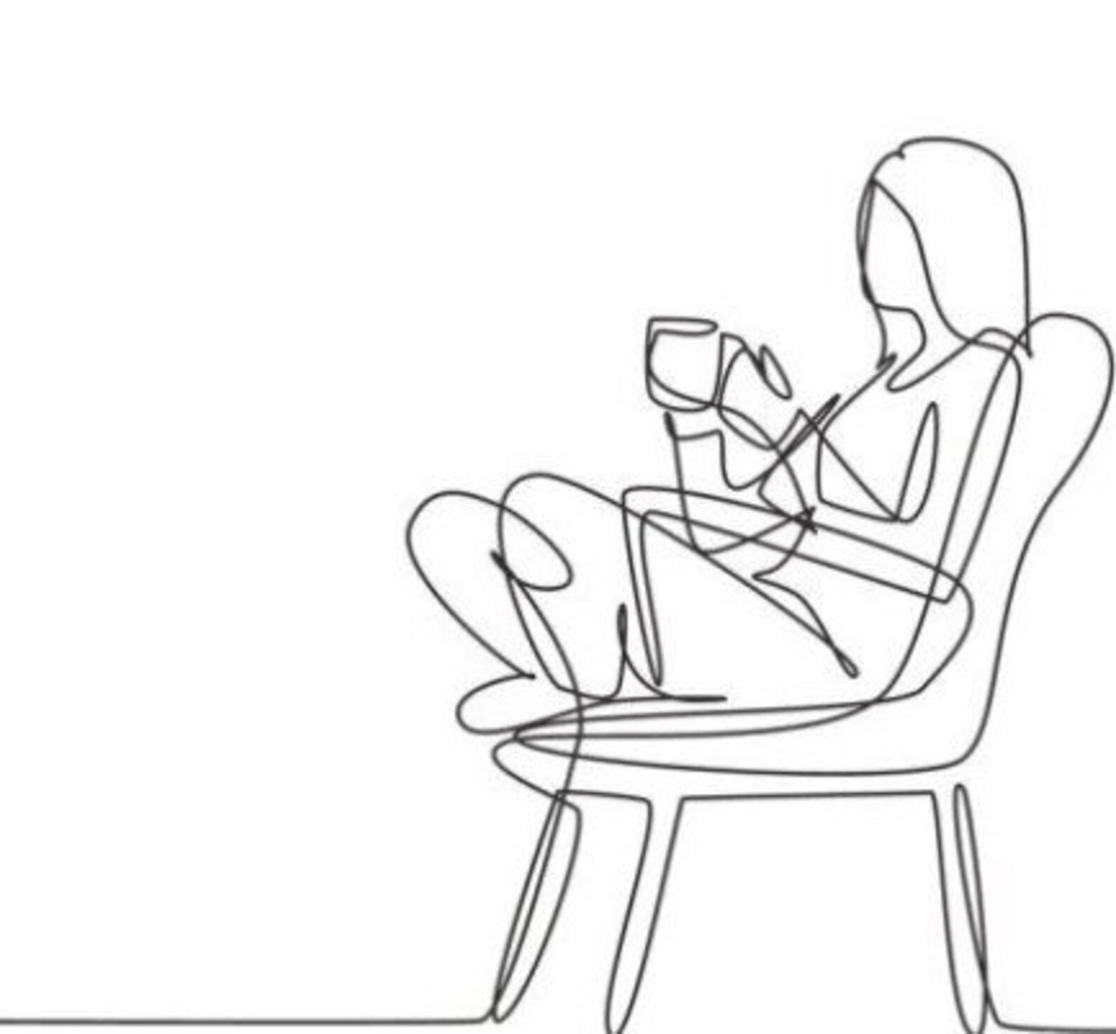Continuous One Line Drawing Tea Time. Relaxed Beautiful Girl Sitting in ...