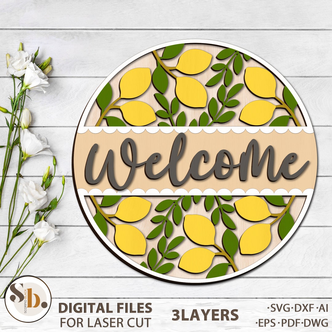 Lemon Welcome Sign SVG Summer Door Hanger SVG Round Wood - Etsy