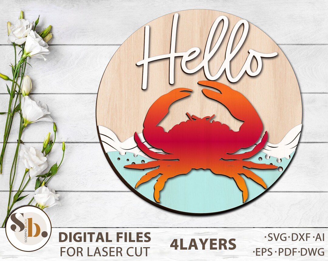 Hello Crab Door SVG Laser Cut Files Beach SVG Adirondack - Etsy UK