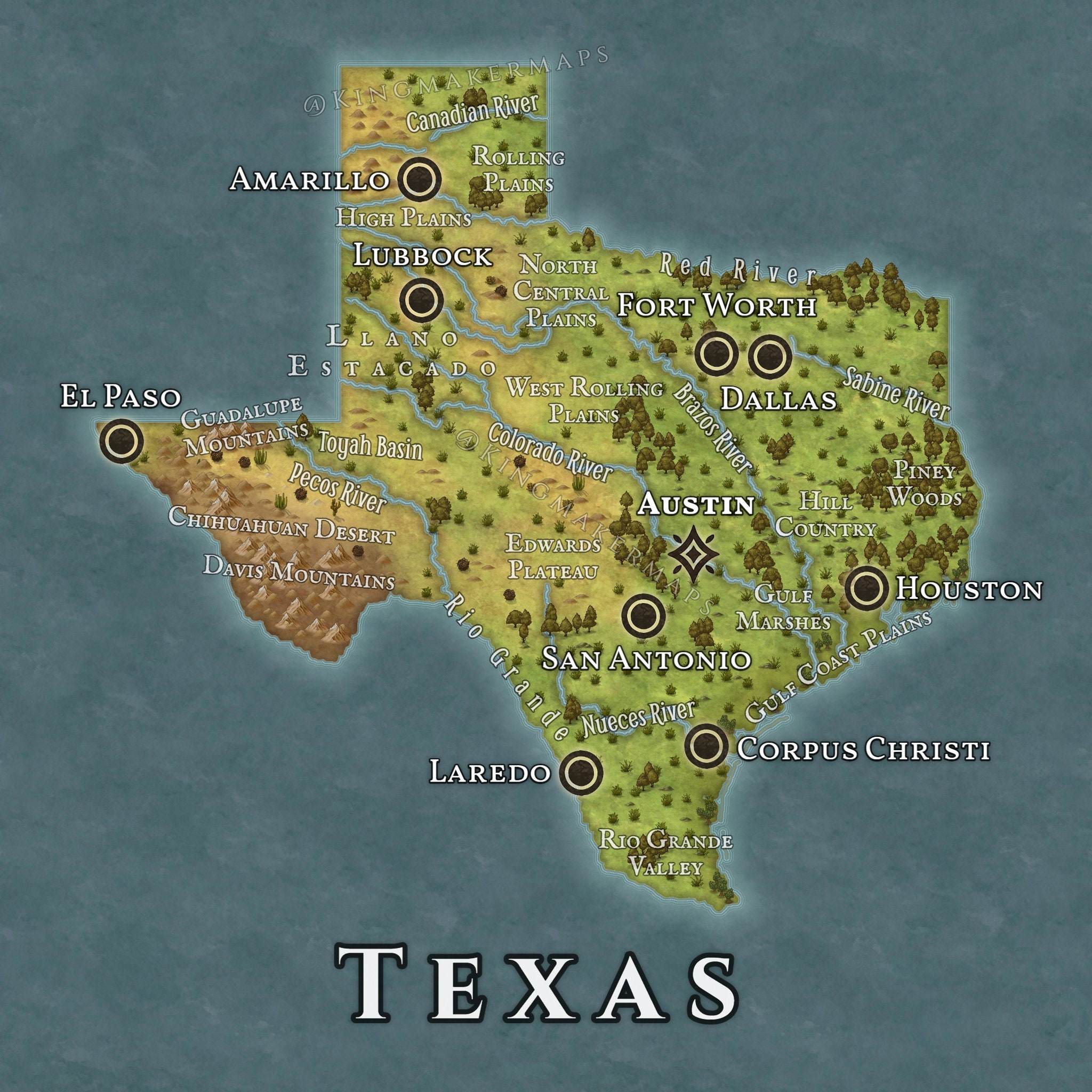 Dnd Texas Map - US State Real Life - Etsy