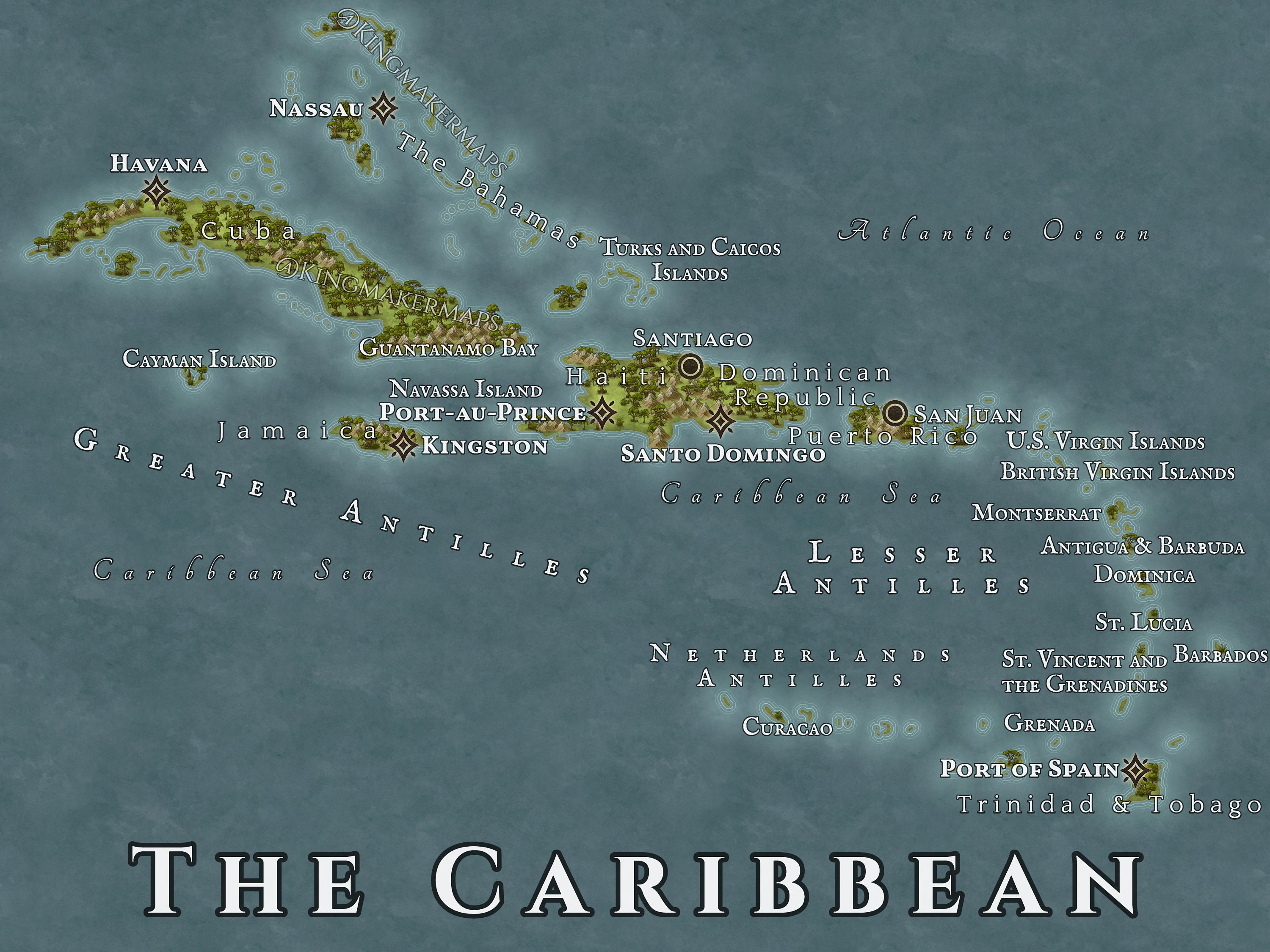 Dnd Real Life Map - the Caribbean (cuba, Hispaniola, Puerto Rico) - Etsy