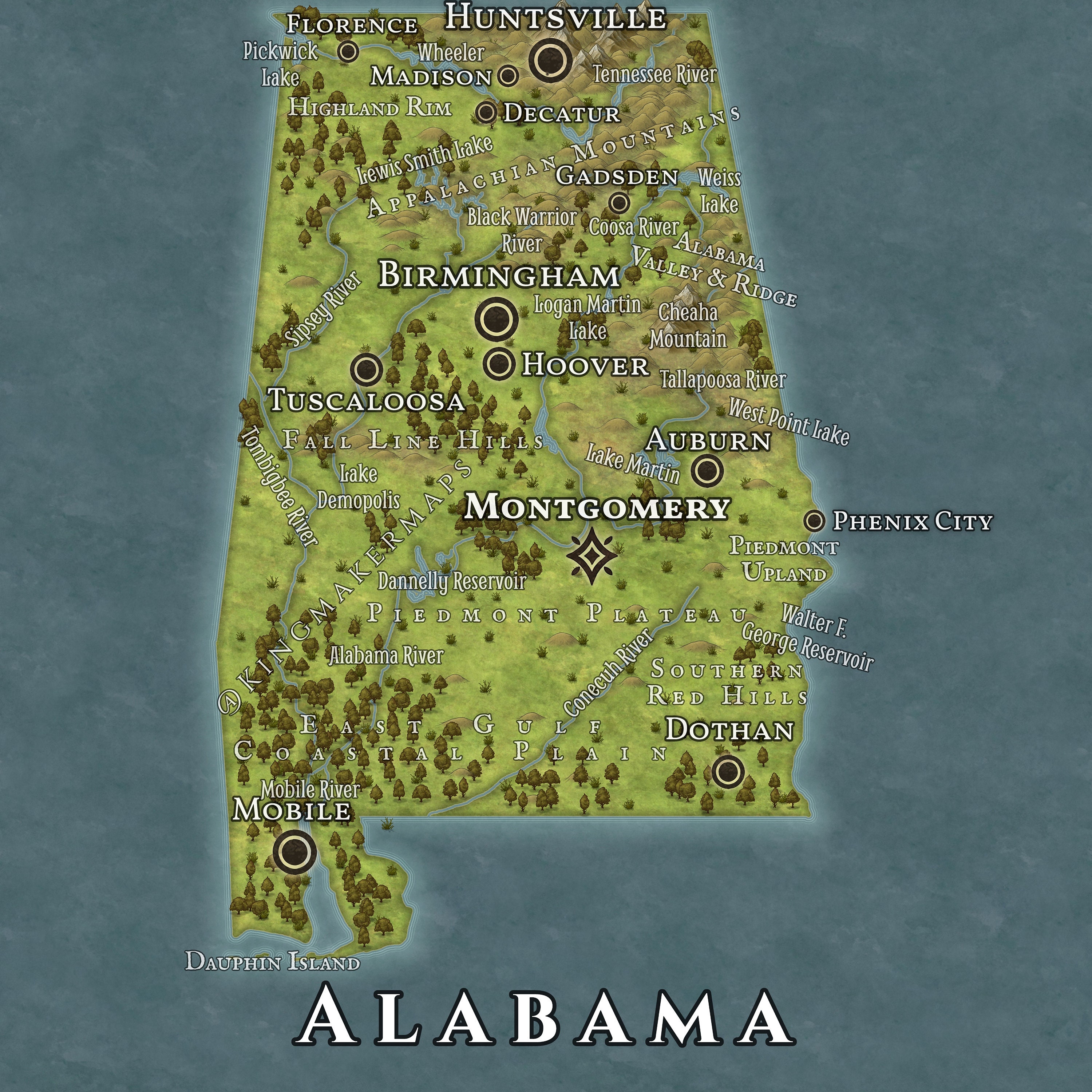Dnd Alabama Map - US State Real Life - Etsy
