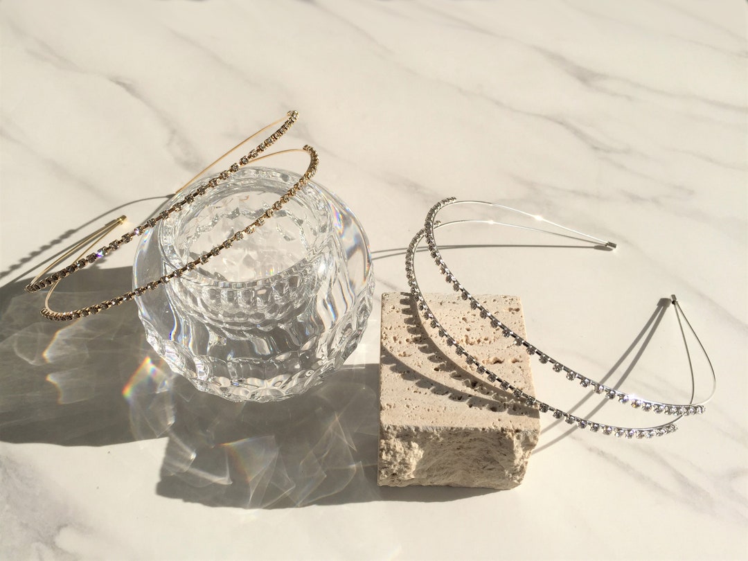 Rhinestone Double Wire Headband, Minimalist Metal Headband, Thin Gold ...