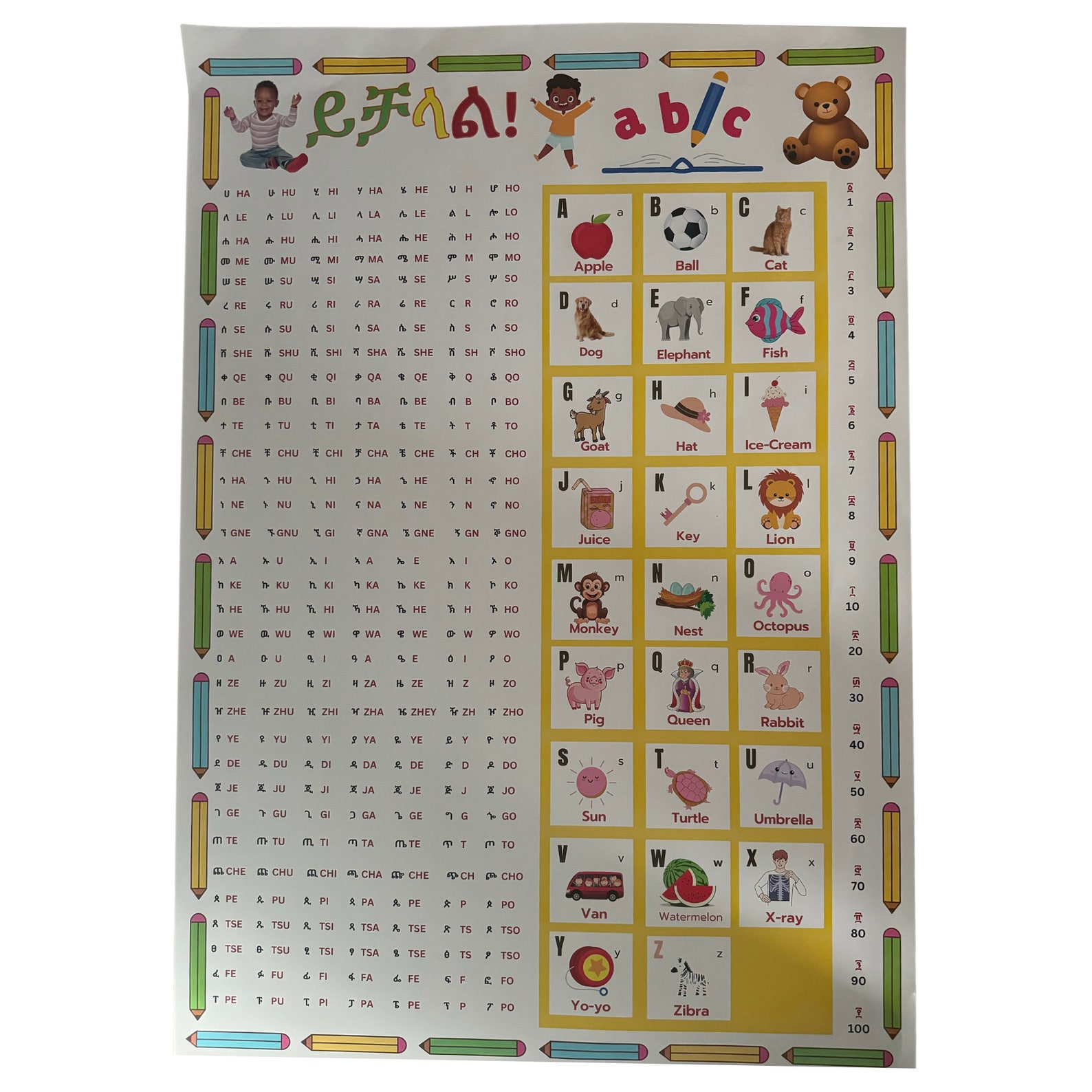 Ethiopian Amharic Alphabet Poster for Beginners - Fidel Abugida ...