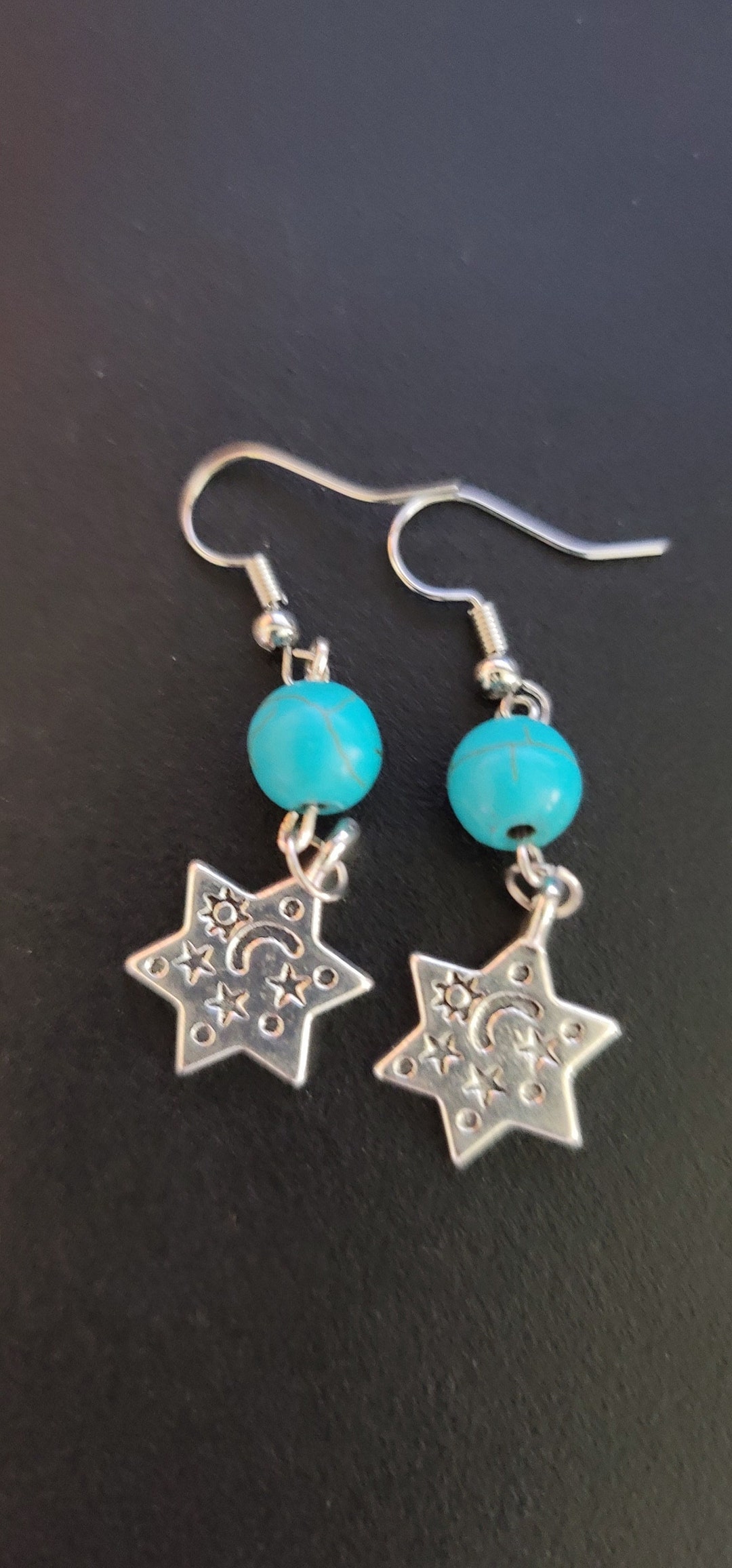 Silver Blue Beaded Sun Moon and Stars Earrings - Etsy