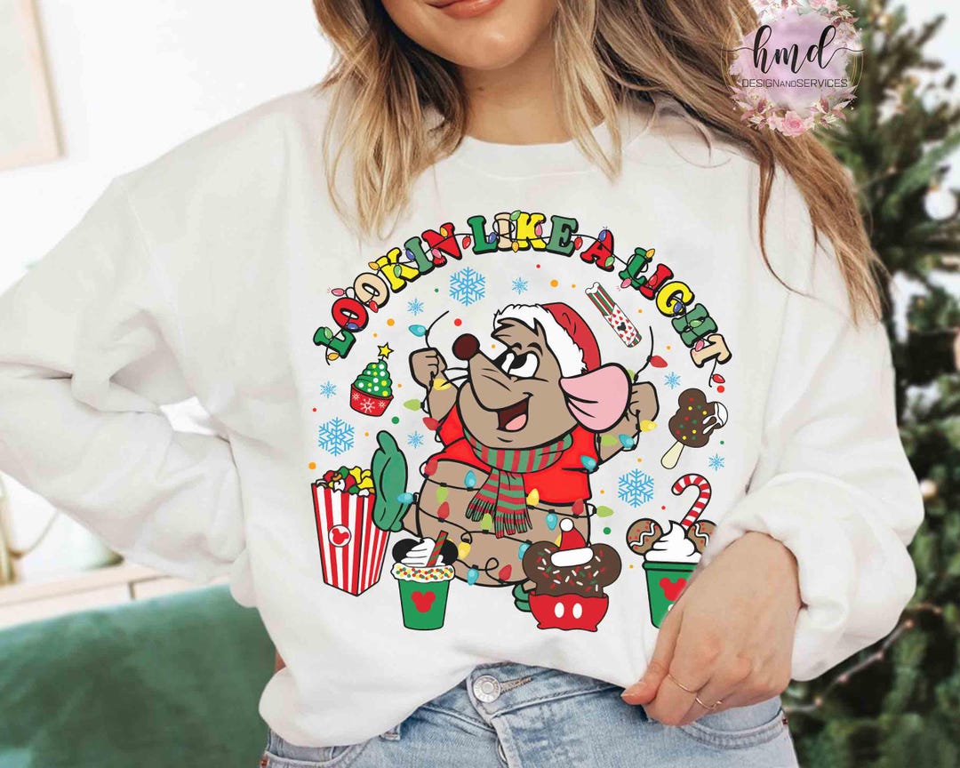 Santa Gus Gus Mouse Christmas Light Sweatshirt, Cinderella Bibbidi ...