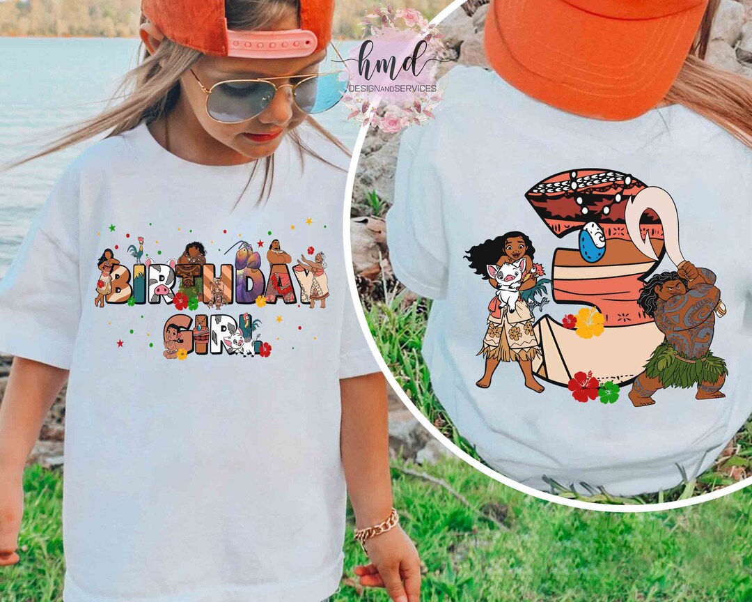 Custom Moana Birthday Girl T-shirt, Personalized Kids Disney Hei Hei ...