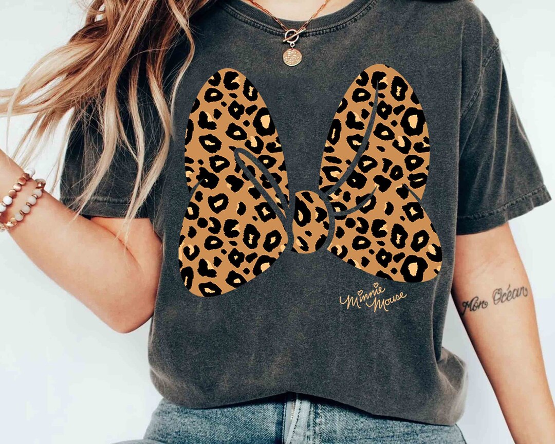 Disney Minnie Mouse Classic Leopard Print Bow T-shirt, Disney Mickey ...