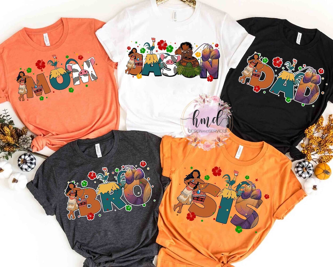 Custom Name Kids Toddler Moana T-shirt, Personalized Disney Hei Hei Pua ...