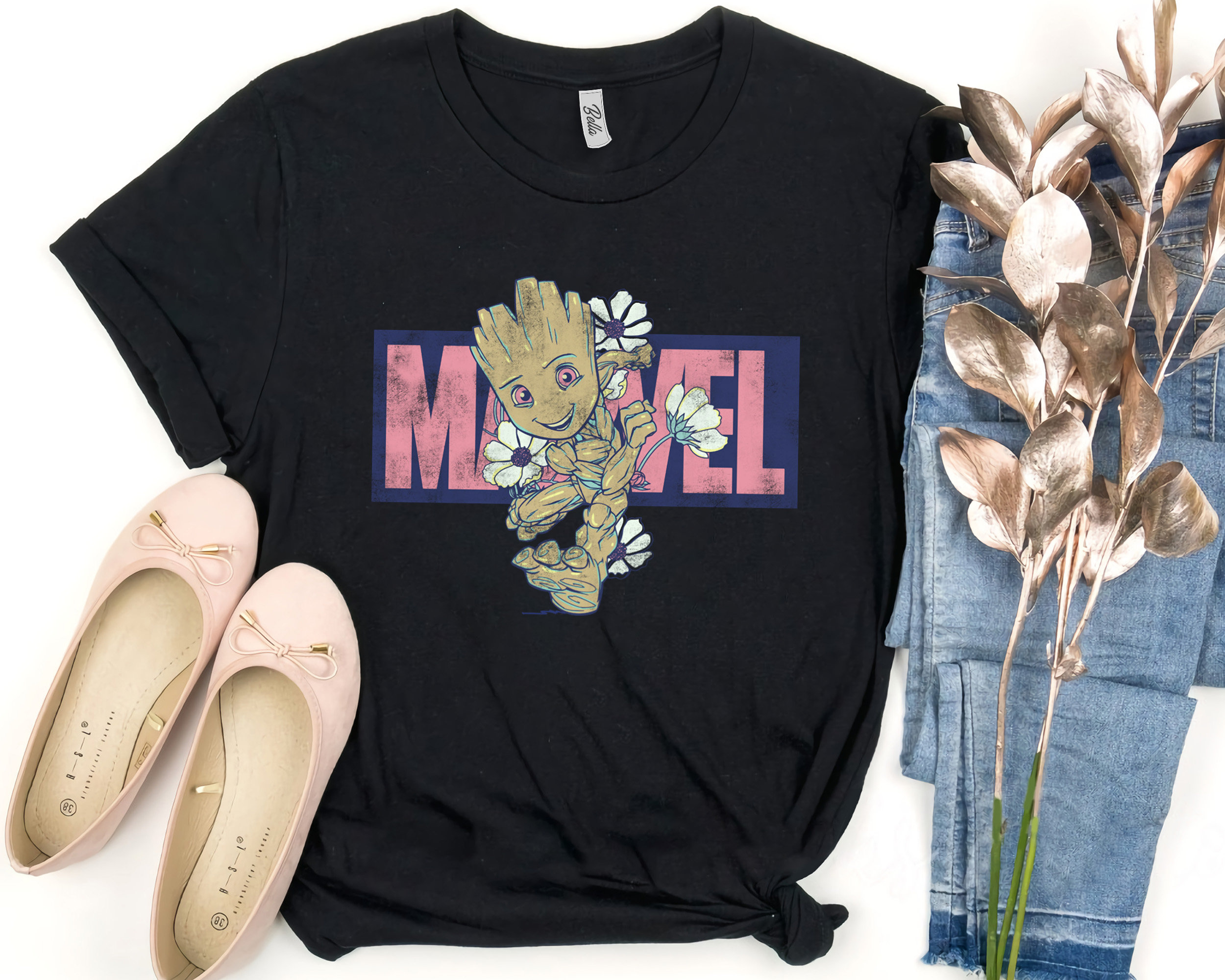Retro Marvel Guardians Of The Galaxy Floral Baby Groot Logo Shirt ...