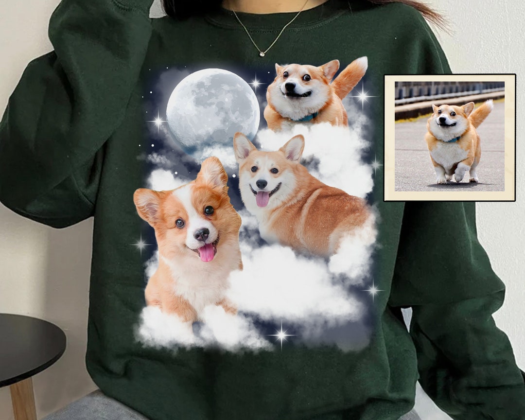 Cute Corgi With Moon Custom Your Own Photo Unisex T-shirt, Personalized ...