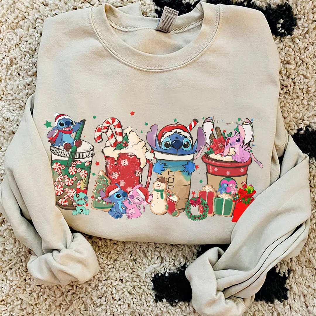 Cute Stitch and Angel Coffee Tea Sweater Disney Couples Xmas - Etsy