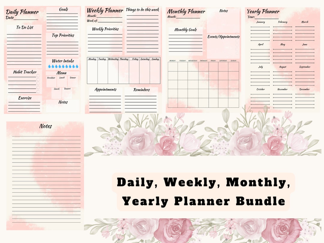 Daily, Weekly, Monthly, Yearly Printable Planner. Instant Download. A4 ...