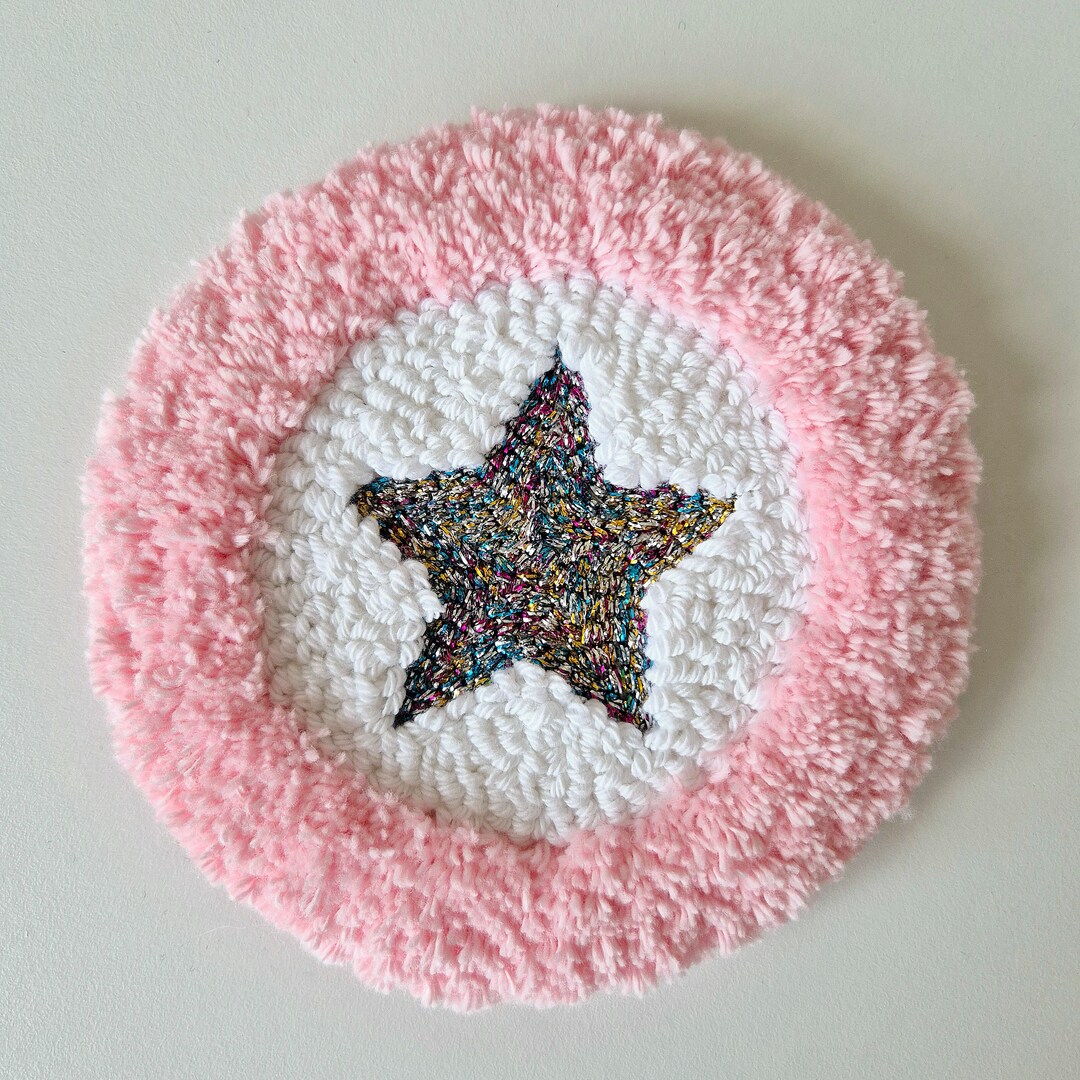Mug Rug Coaster Pink Round Punch Needle Mug Rug Handmade Tufted Mug Rug ...