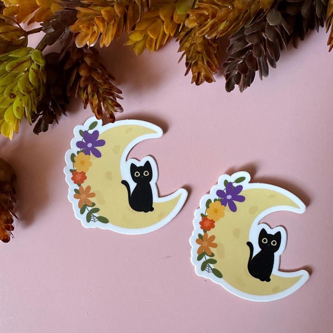 Cat & Moon Sticker | Halloween Waterproof Vinyl Sticker - Etsy
