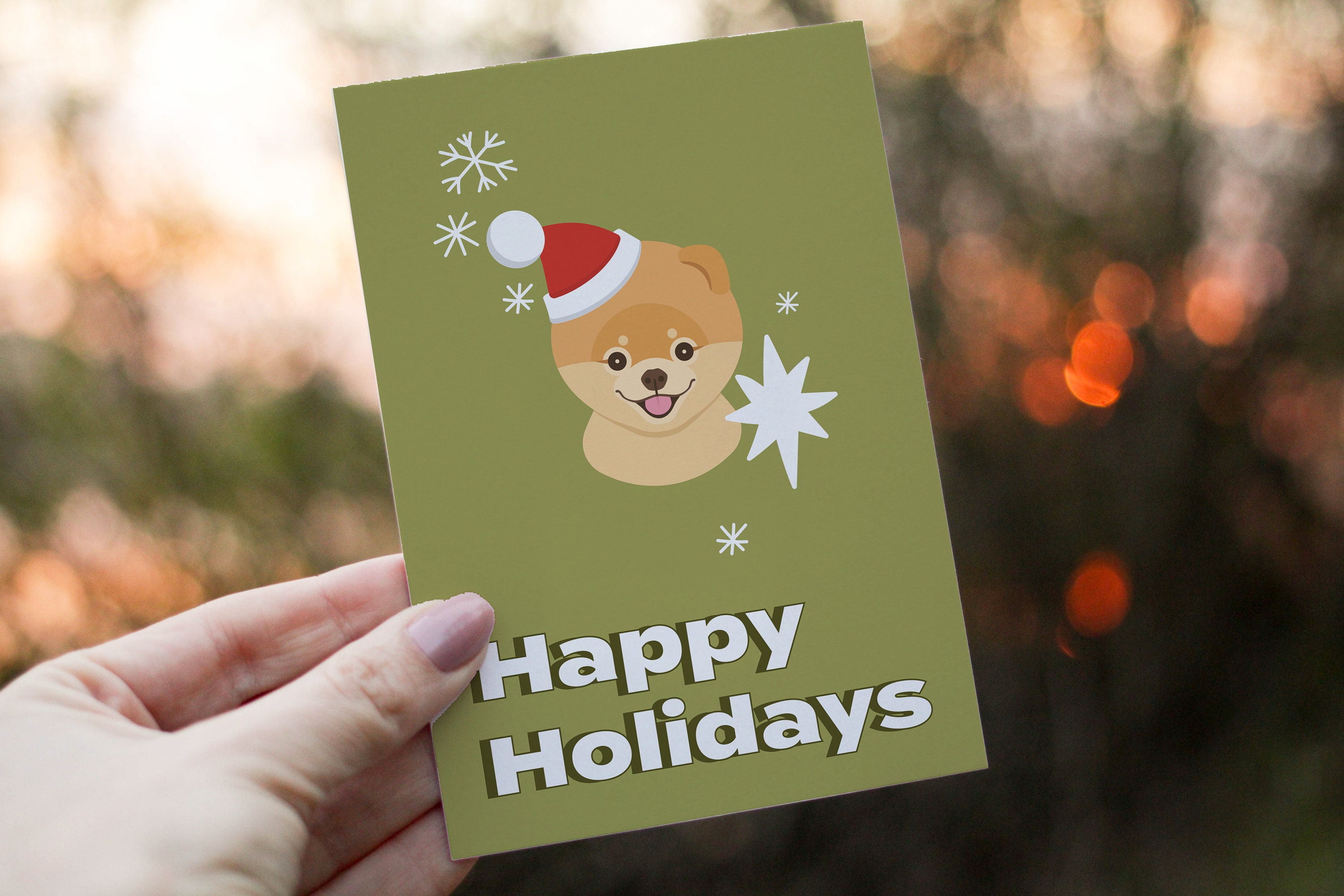 Dog Holiday Card Pomeranian Christmas Card Cute Dog Christmas Card Dog ...