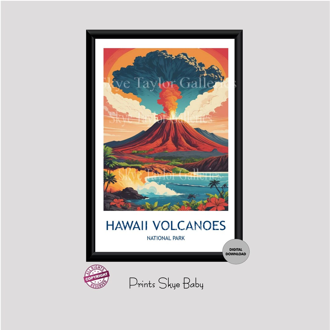 Hawaiian Volcanoes National Park, Hawaii Travel Poster Vintage Style Prints Downloadable Prints ...