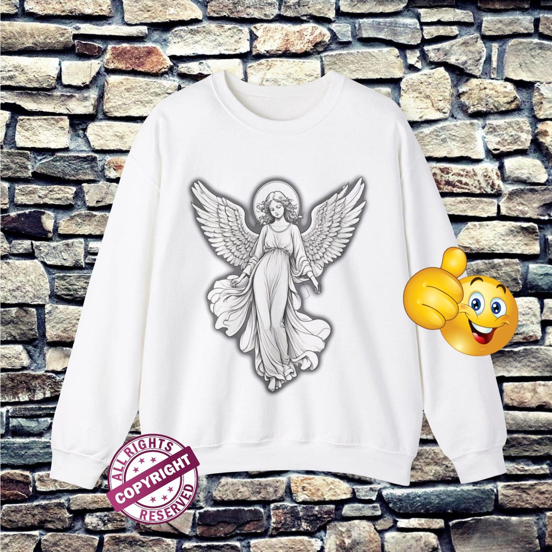 White Angel Wings Sweatshirt, Heavenly Cherub Graphic Jumper, Religious ...