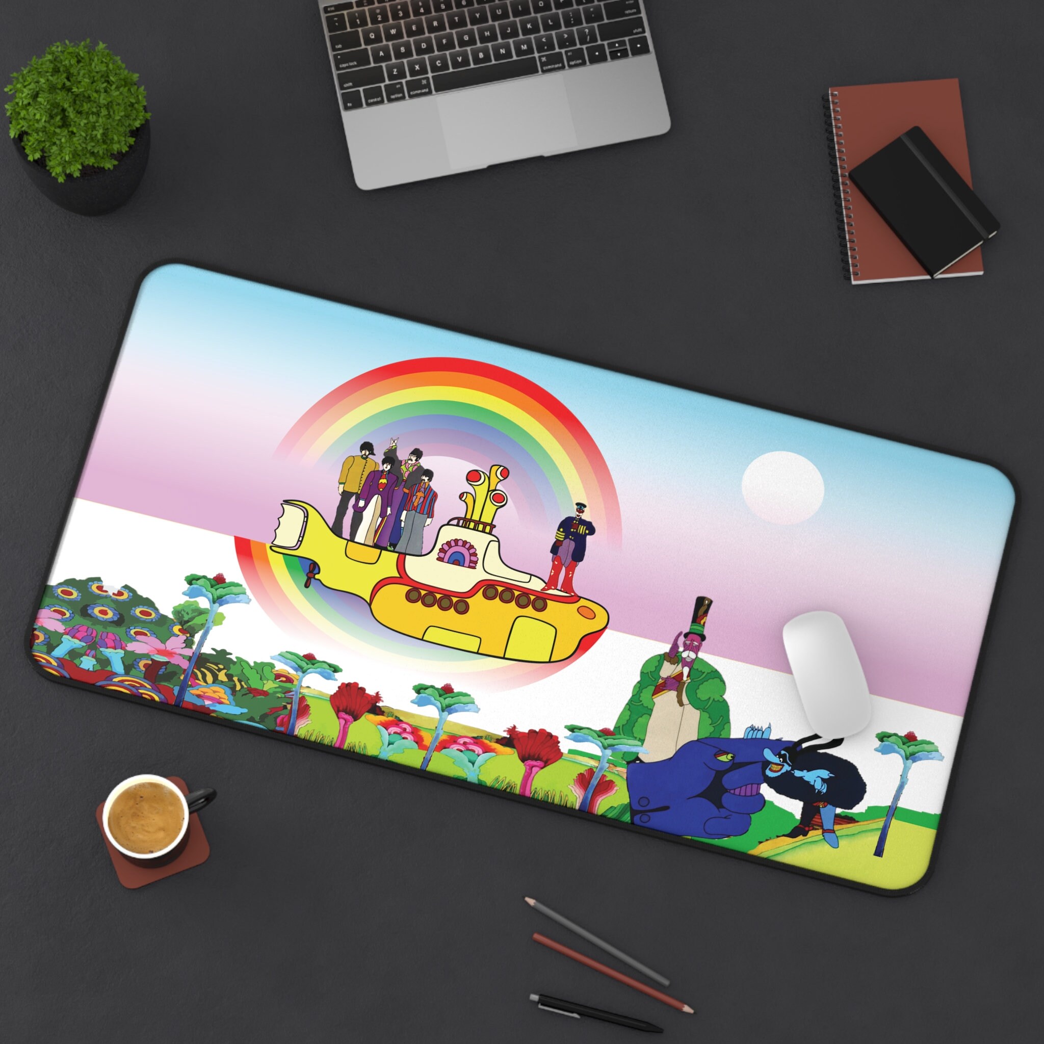 Beatles Submarine Desk Game Mat , Beatles Lofi Anime Desk Mat, Non-slip ...